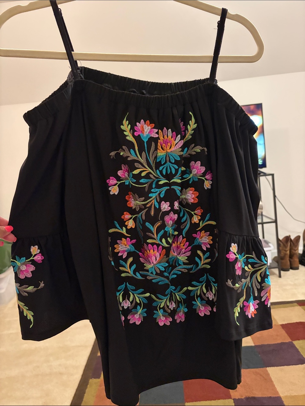 INC International Concepts | Tops | Black Offshoulder Top With Vibrant ...